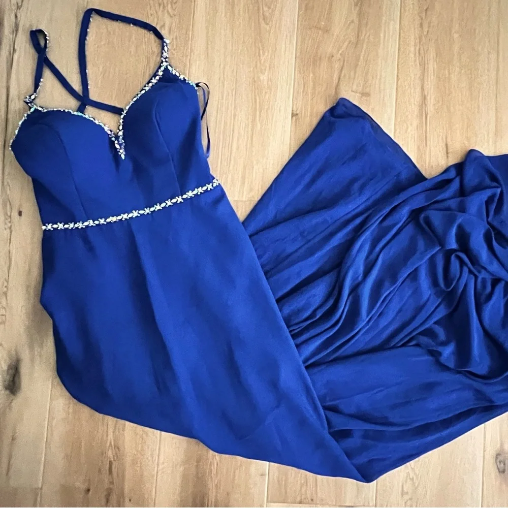 Dresses | Royal Blue Embellished Open Back Prom Gown Pageant Formal ...